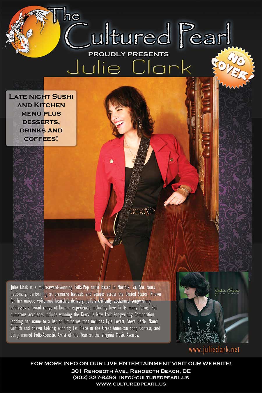 Julie Clark Band concert poster by Ralph Manis for Cultured Pearl